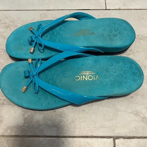 Vionic | Shoes | Vionic Bella Ii Bow Aqua Blue Flip Flop Sandals Womens ...